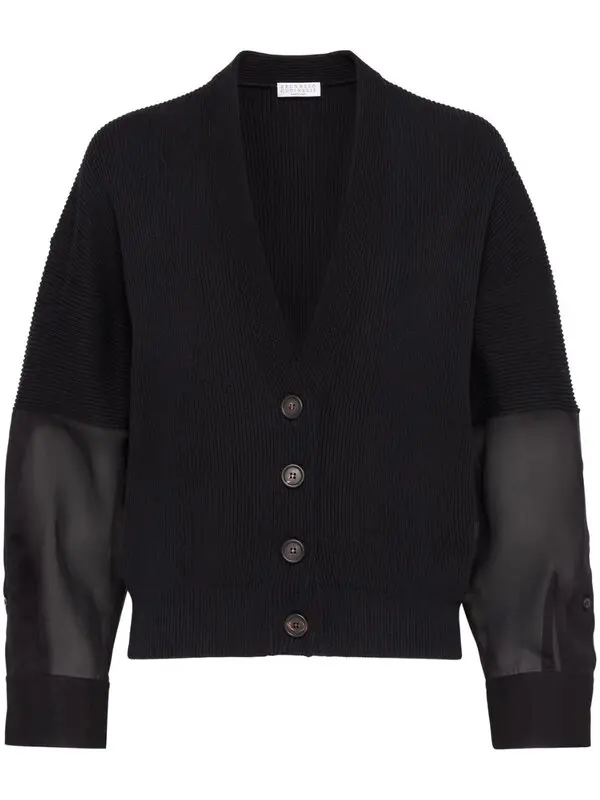 Brunello Cucinelli Sheer-panel Cotton Cardigan - Black