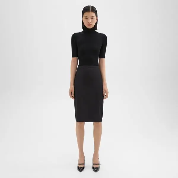 Theory Slim Pencil Stretch Wool Skirt - Black