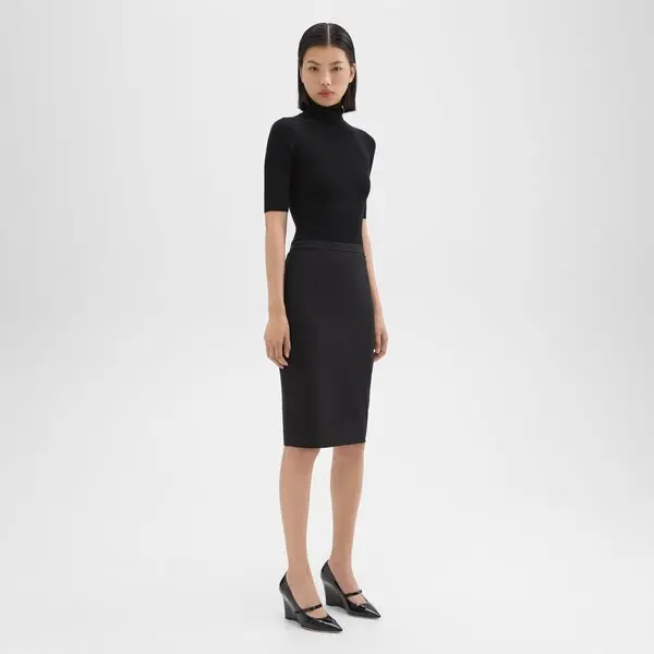 Theory Slim Pencil Stretch Wool Skirt - Black