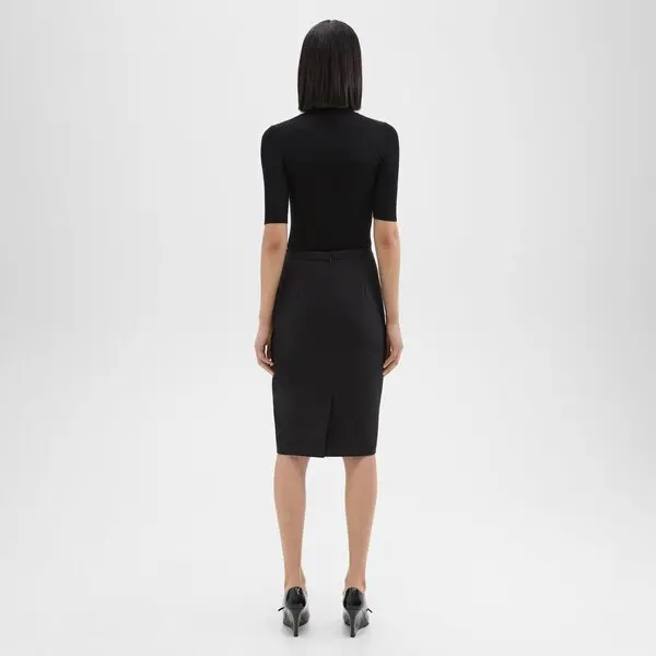 Theory Slim Pencil Stretch Wool Skirt - Black