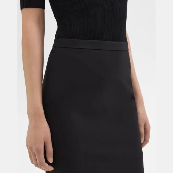 Theory Slim Pencil Stretch Wool Skirt - Black