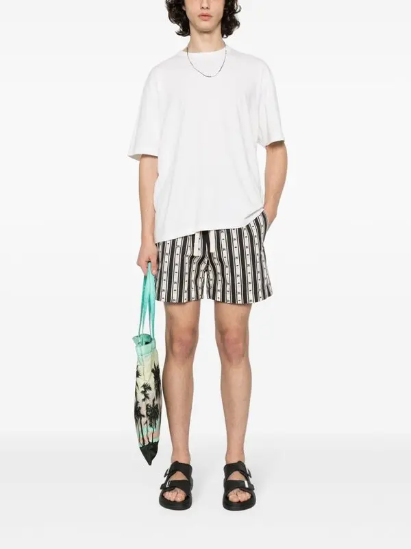 Palm Angels Monogram-print Striped Thigh-length Shorts - Neutrals