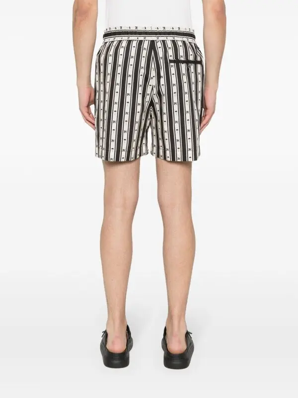 Palm Angels Monogram-print Striped Thigh-length Shorts - Neutrals