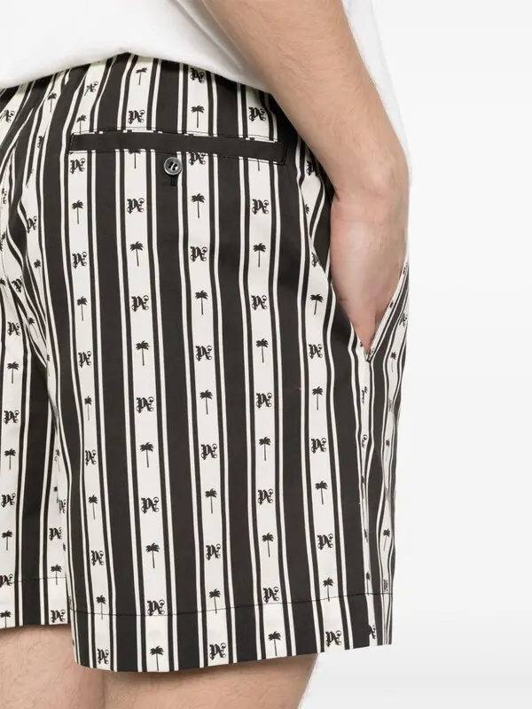 Palm Angels Monogram-print Striped Thigh-length Shorts - Neutrals