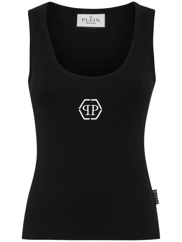 Philipp Plein Hexagon Logo Cotton Tank Top - Black