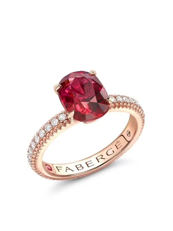 Faberge 18kt Rose Gold, Diamond, And Ruby Ring - Red