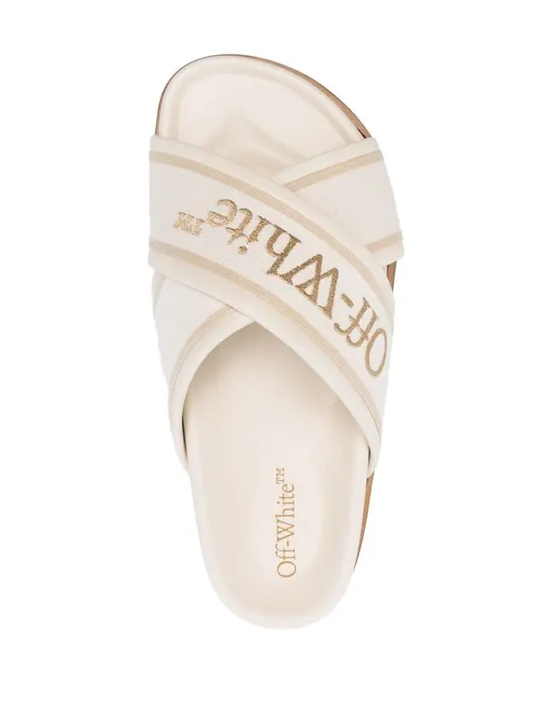 Off-White Logo-embroidered Slides - Neutrals