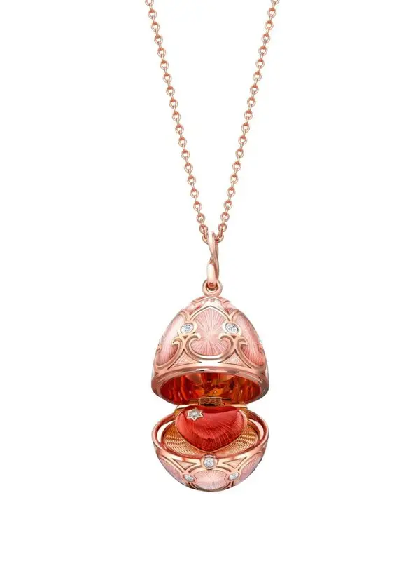 Faberge 18kt Rose Gold Heritage Diamond Surprise Locket Necklace - Pink
