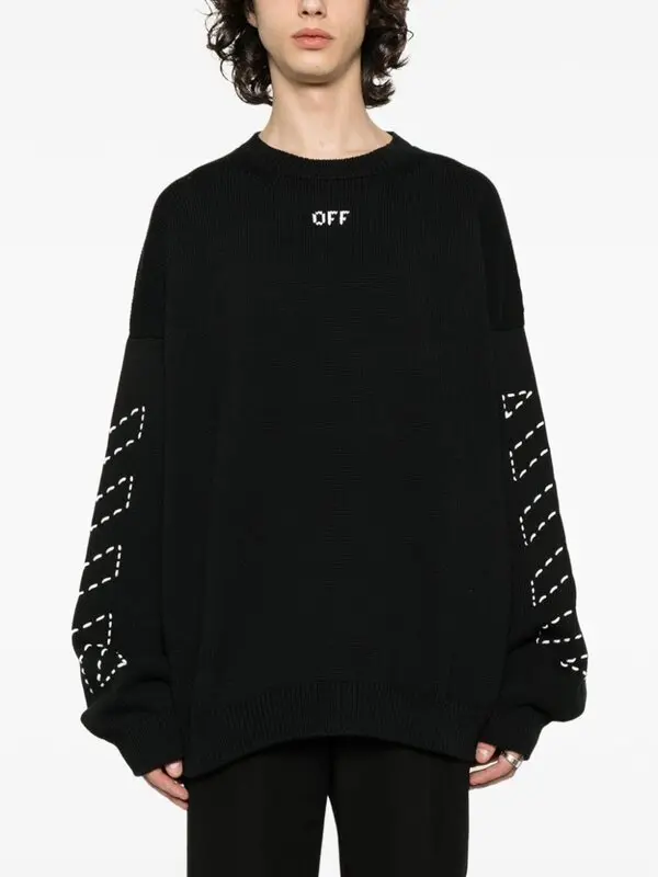 Off-White Diag-stripe Embroidered Jumper - Black