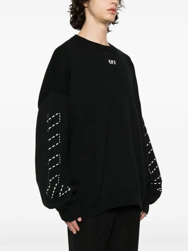 Off-White Diag-stripe Embroidered Jumper - Black
