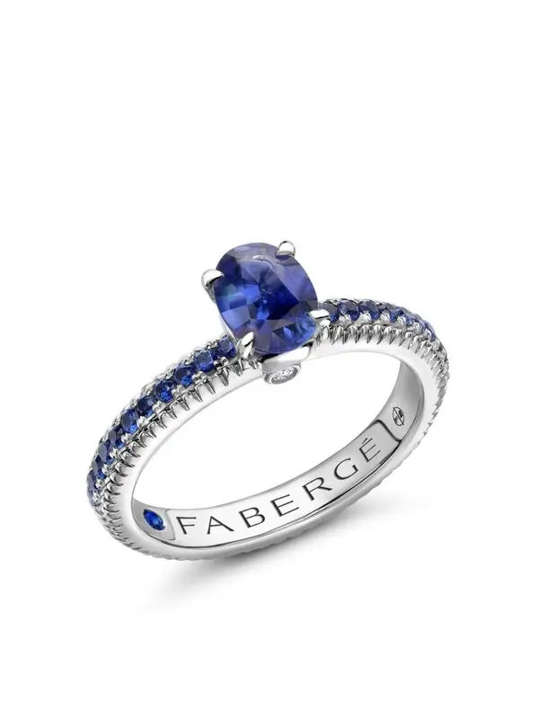 Faberge 18kt White Gold Sapphire And Diamond Ring - Silver