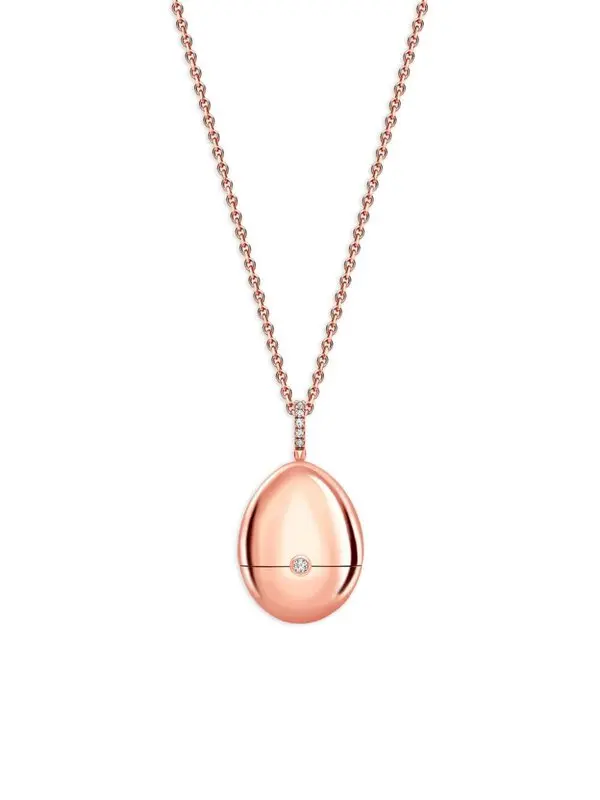 Faberge 18kt Rose Gold Locket Necklace With Ruby And Diamonds - Red