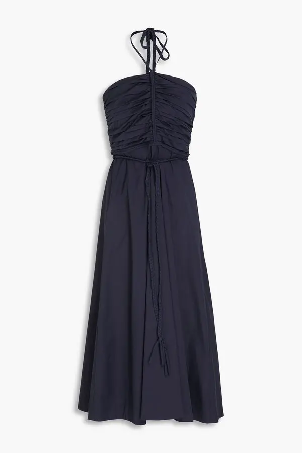 Veronica Beard Tucker Ruched Halterneck Midi Dress - Navy