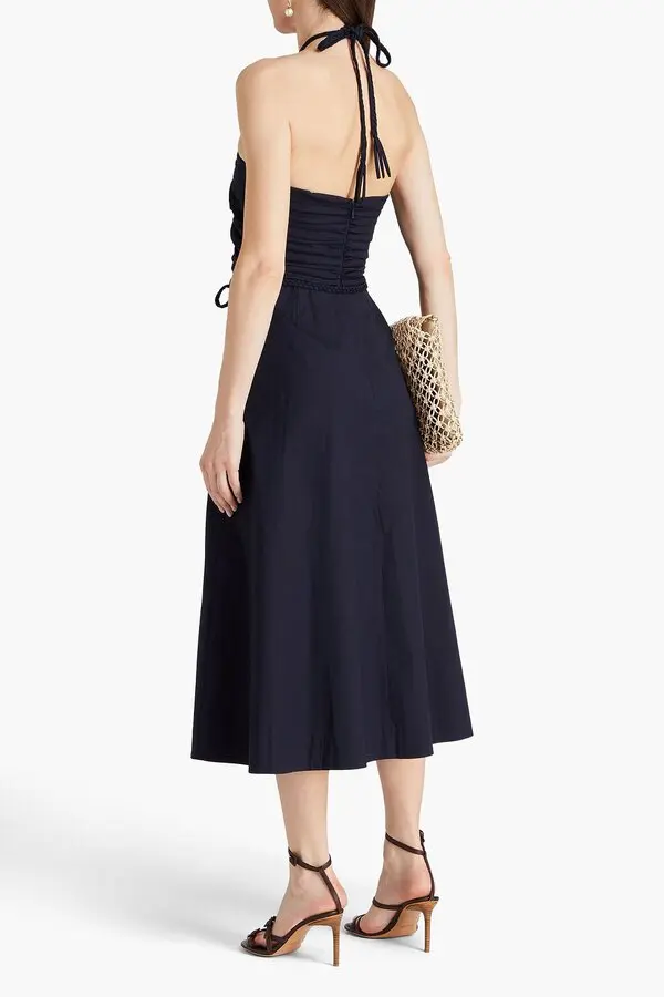 Veronica Beard Tucker Ruched Halterneck Midi Dress