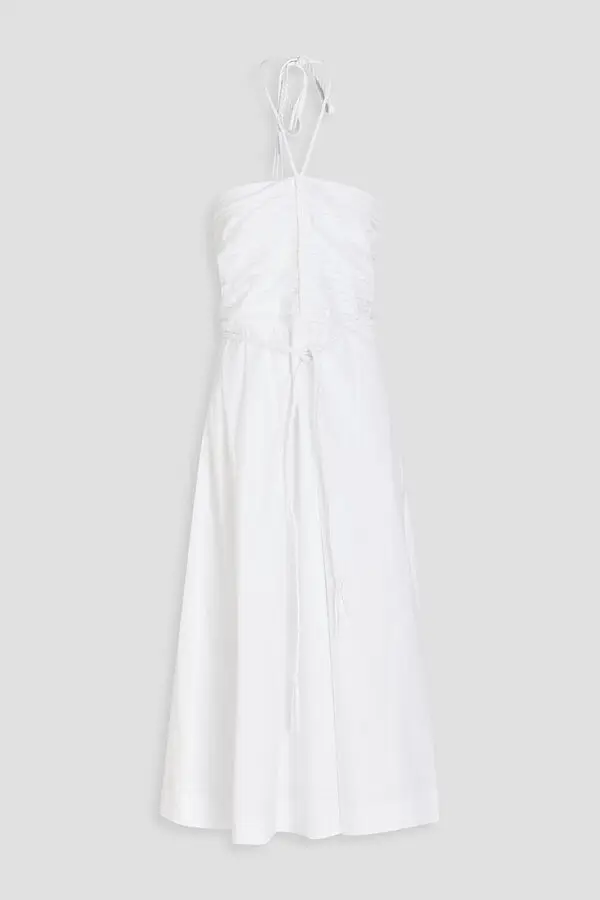 Veronica Beard Tucker Ruched Halterneck Midi Dress