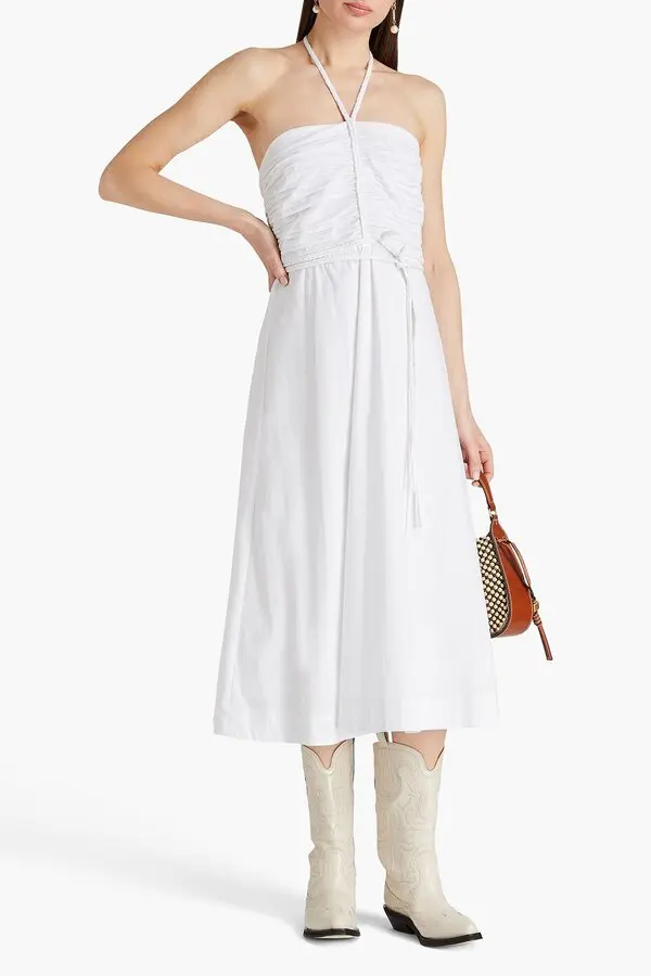 Veronica Beard Tucker Ruched Halterneck Midi Dress