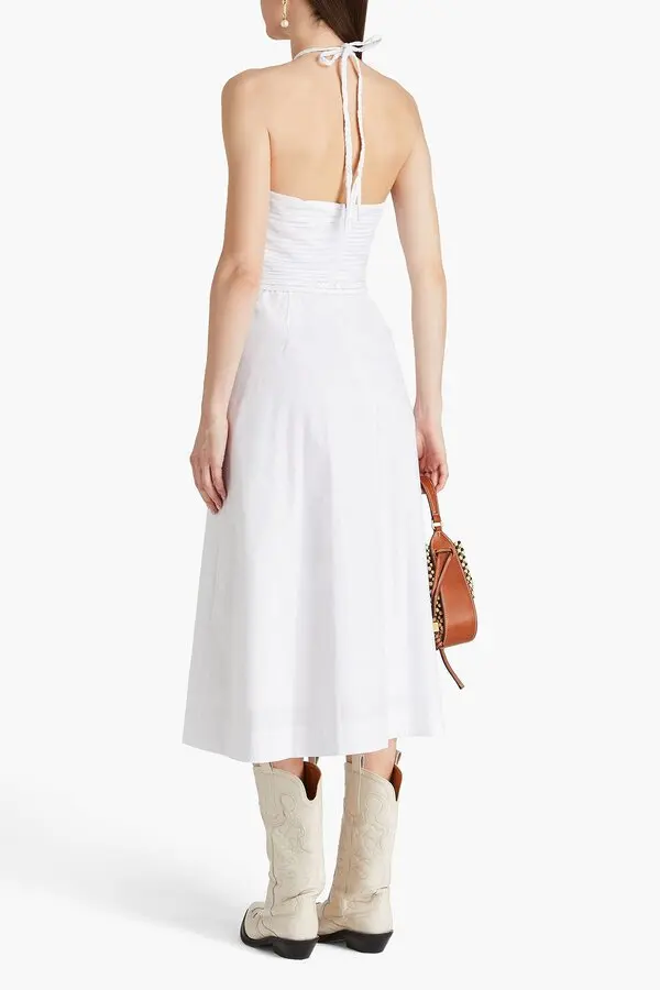 Veronica Beard Tucker Ruched Halterneck Midi Dress