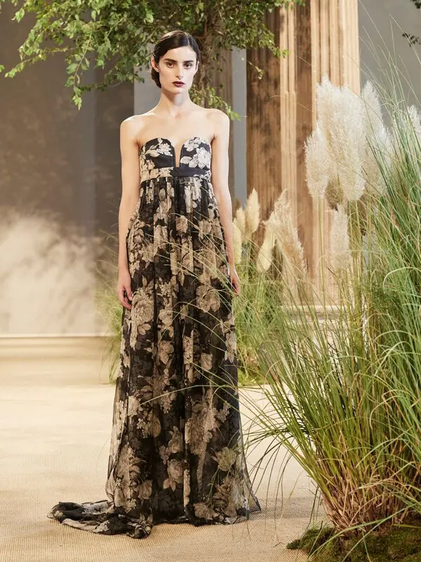 Max Mara Printed Chiffon Bustier Dress - Black