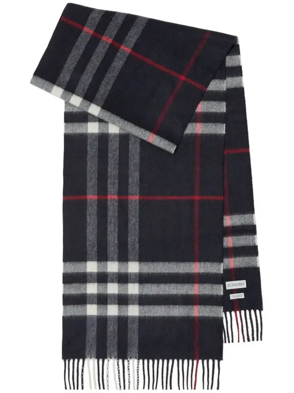 Burberry Check Fringed Cashmere Scarf - Blue