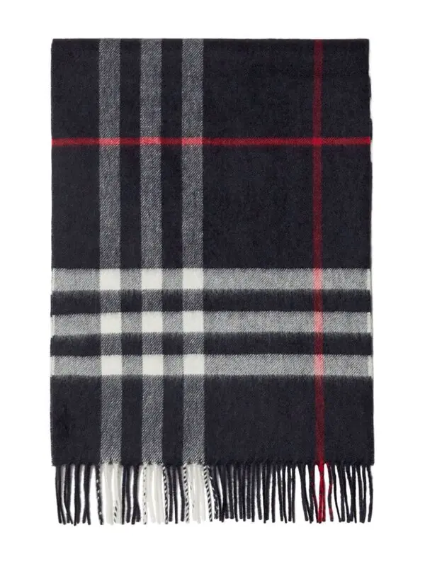 Burberry Check Fringed Cashmere Scarf - Blue
