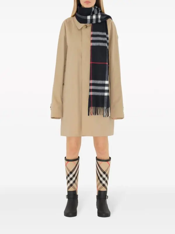 Burberry Check Fringed Cashmere Scarf - Blue