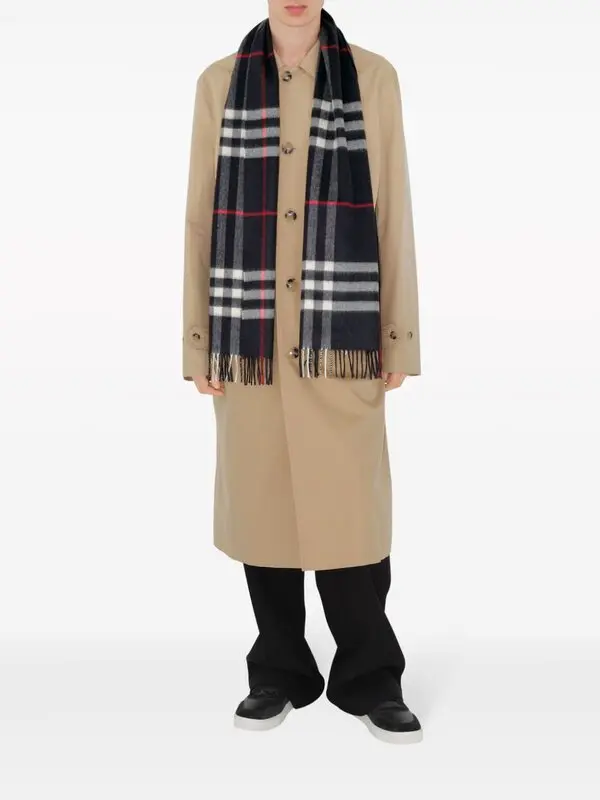 Burberry Check Fringed Cashmere Scarf - Blue