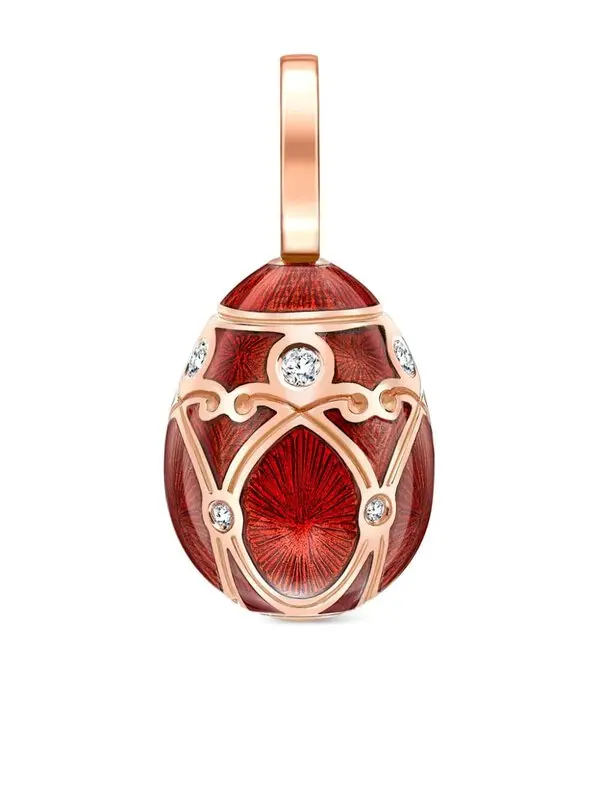 Faberge 18kt Rose Gold Heritage Egg Diamond Charm - Red