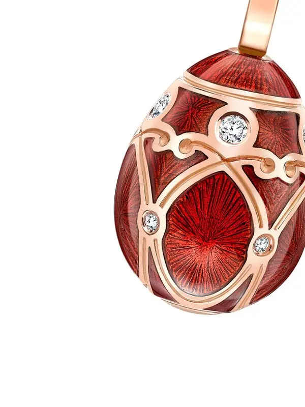 Faberge 18kt Rose Gold Heritage Egg Diamond Charm - Red