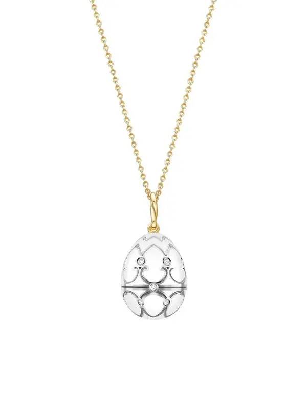 Faberge 18kt Gold Heritage Seal Pup Surprise Diamond Locket Necklace - White