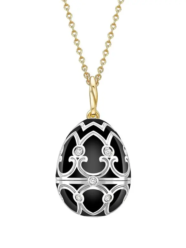 Faberge 18kt Gold Heritage Penguin Surprise Diamond Locket Necklace - Black