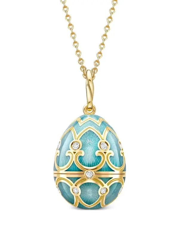 Faberge 18kt Yellow Gold Diamond Hen Locket Necklace - Blue