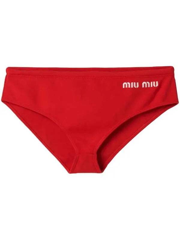 Miu Miu Logo-print Bikini Bottom - Red