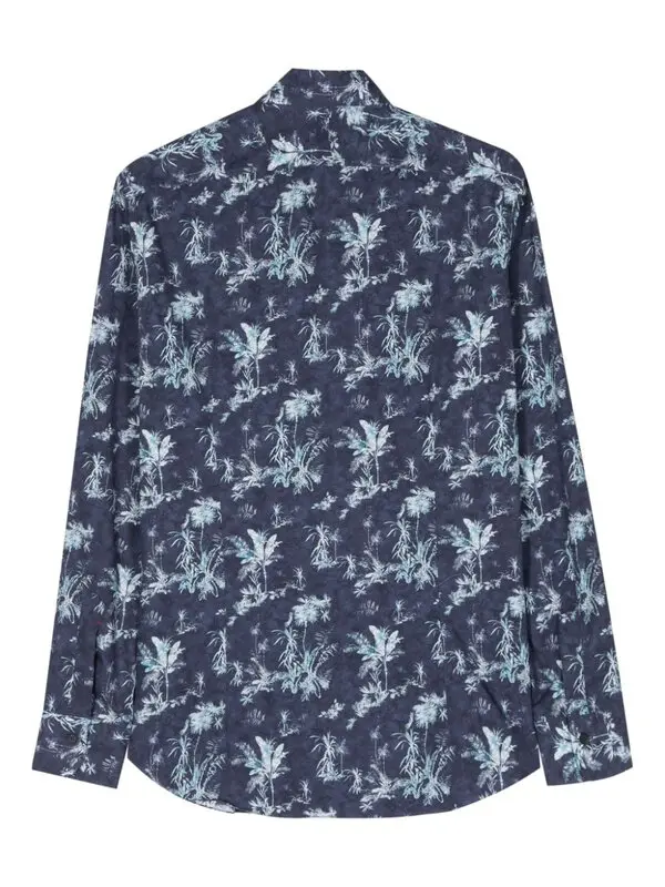 MAZZARELLI Botanical-print Cotton Shirt - Blue