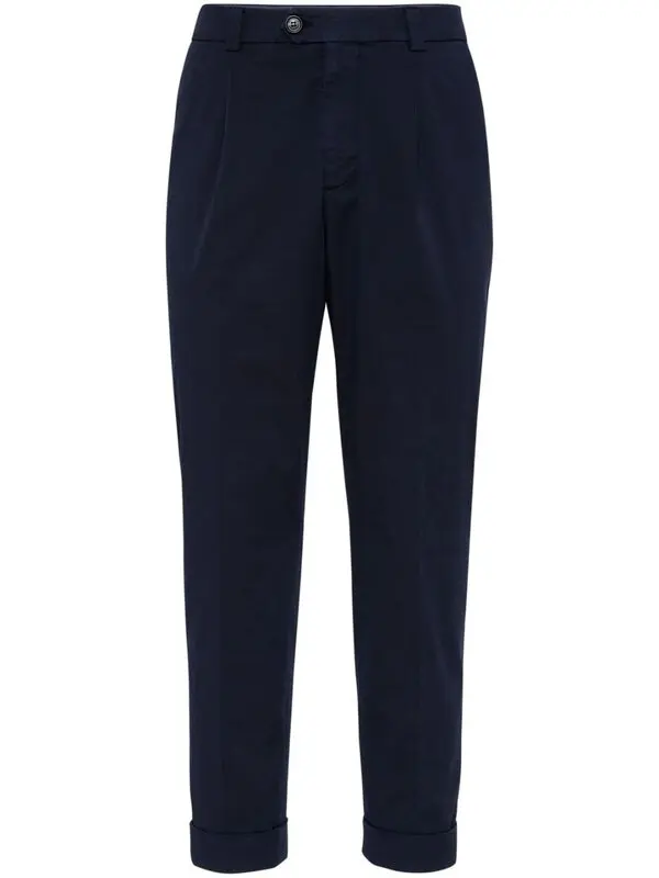 Brunello Cucinelli Tapered Cotton Trousers - Blue