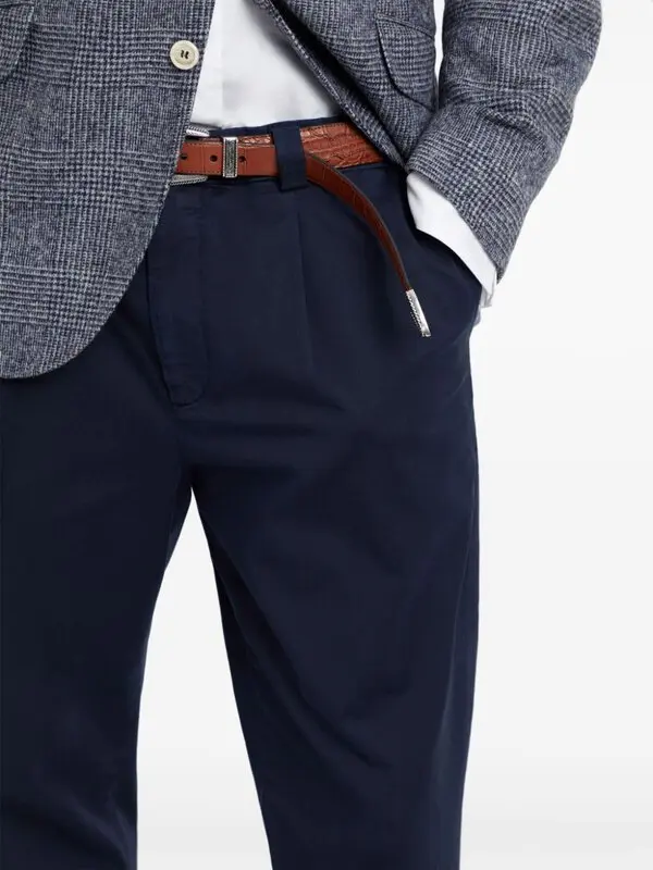 Brunello Cucinelli Tapered Cotton Trousers - Blue