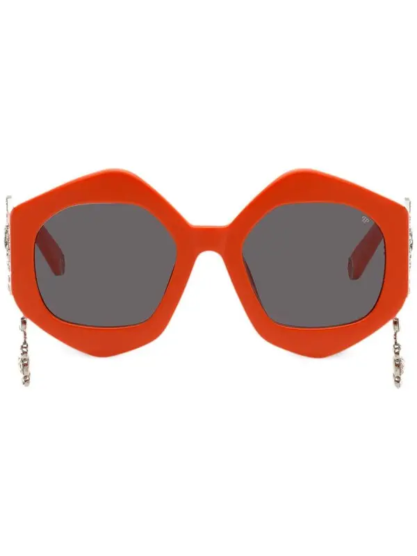 Philipp Plein Skull-charm Hexagon Sunglasses - Orange
