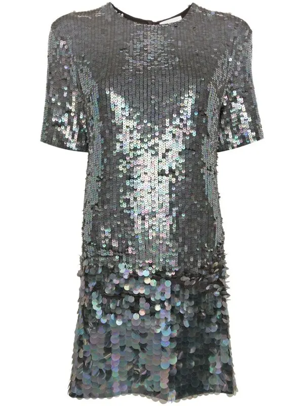 P.a.r.o.s.h Sequinned Mini Shirt Dress - Grey