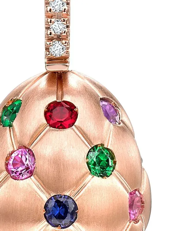 Faberge 18kt Rose Gold Treillage Egg Multi-stone Pendant