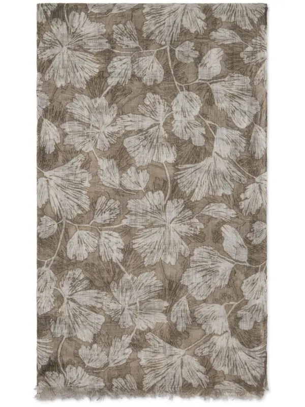 Brunello Cucinelli Floral-print Linen Scarf - Green