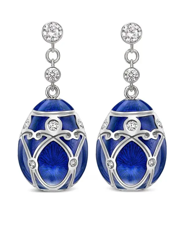 Faberge 18kt White Gold Heritage Palais Diamond Earrings - Blue
