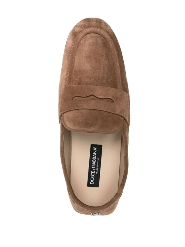 Dolce & Gabbana Logo-plaque Suede Loafers - Brown