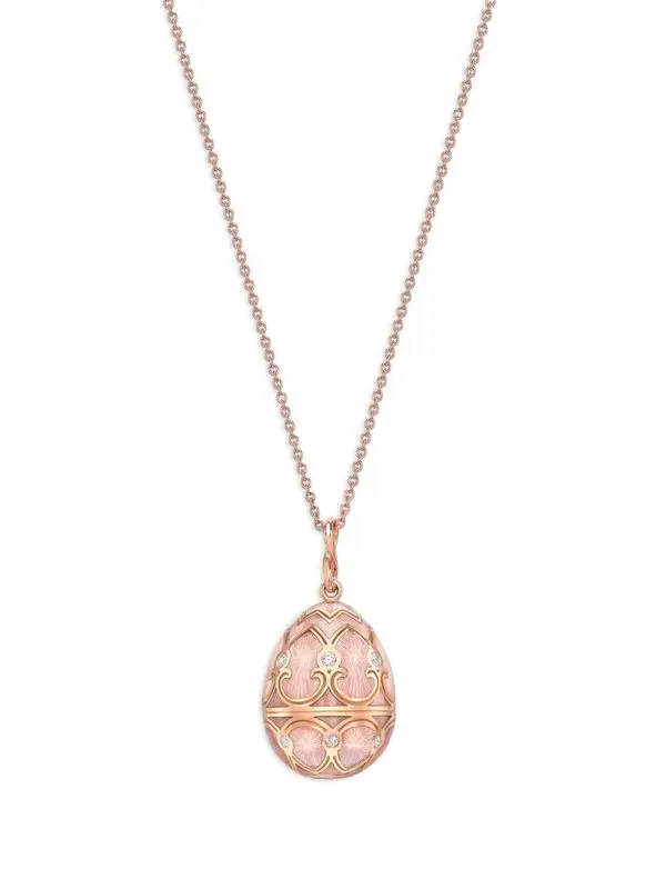 Faberge 18kt Rose Gold Diamond Heritage Petite Egg Necklace - Pink