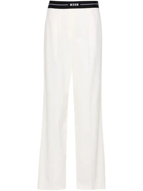 MSGM Logo Waistband Wide-leg Trousers - White