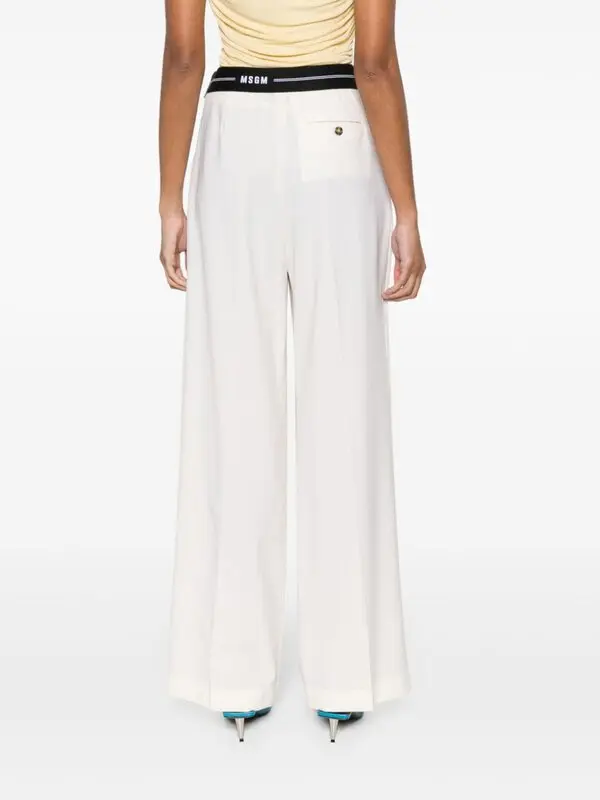 MSGM Logo Waistband Wide-leg Trousers - White