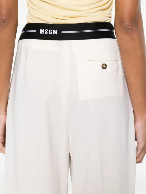 MSGM Logo Waistband Wide-leg Trousers - White