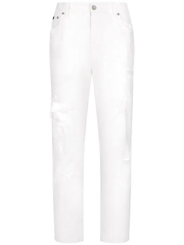 Dolce & Gabbana Distressed Straight Jeans - White