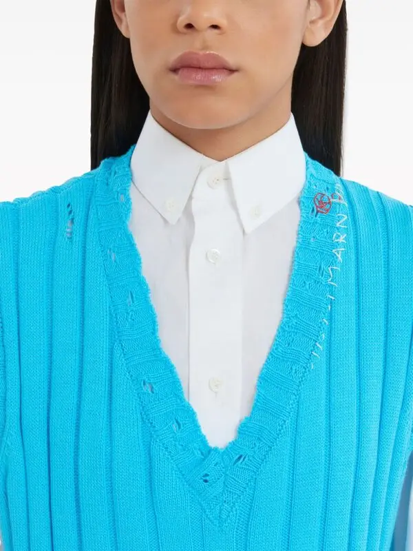 Marni Logo-embroidery Distressed Knitted Vest