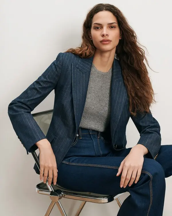 Veronica Beard Naira Denim Dickey Jacket - Medium Indigo/copper