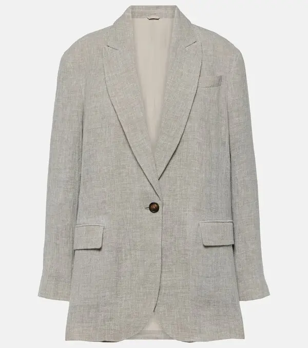 Brunello Cucinelli Oversized V-neck Linen-blend Blazer