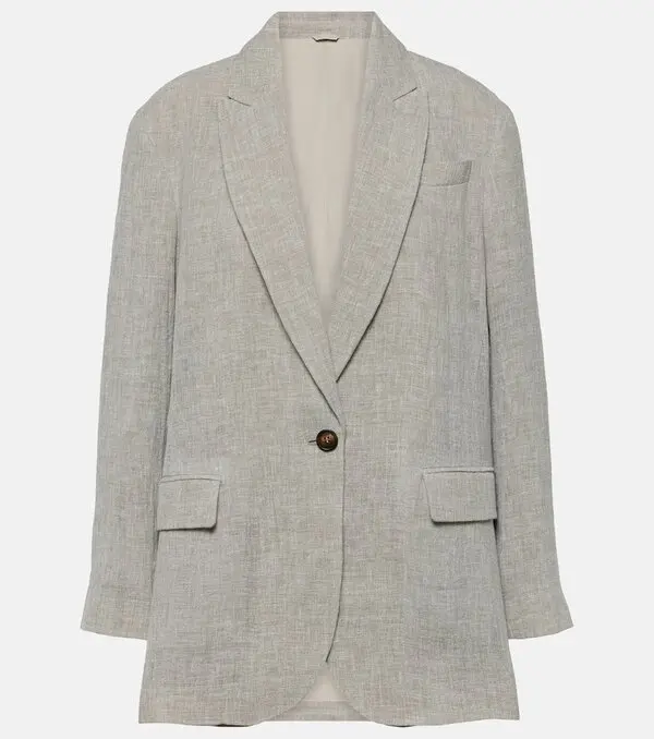 Brunello Cucinelli Oversized V-neck Linen-blend Blazer - Grey
